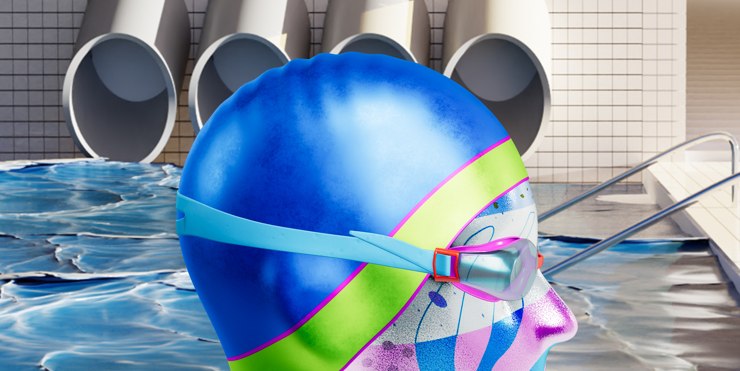 ProVisual — Swimming Cap with Goggles 3D mockup and 3D model - create ...