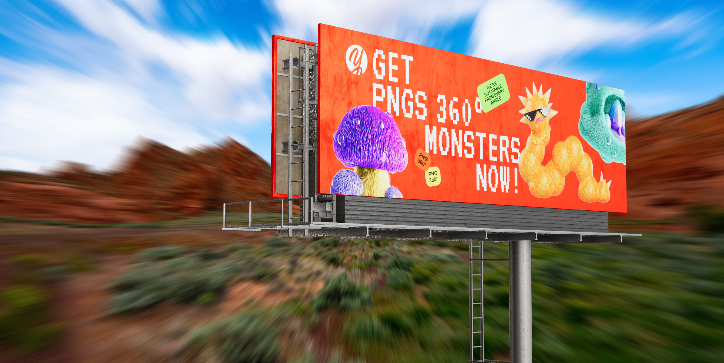 ProVisual — Unipole Billboard 48x14 Feet 3D mockup and 3D model