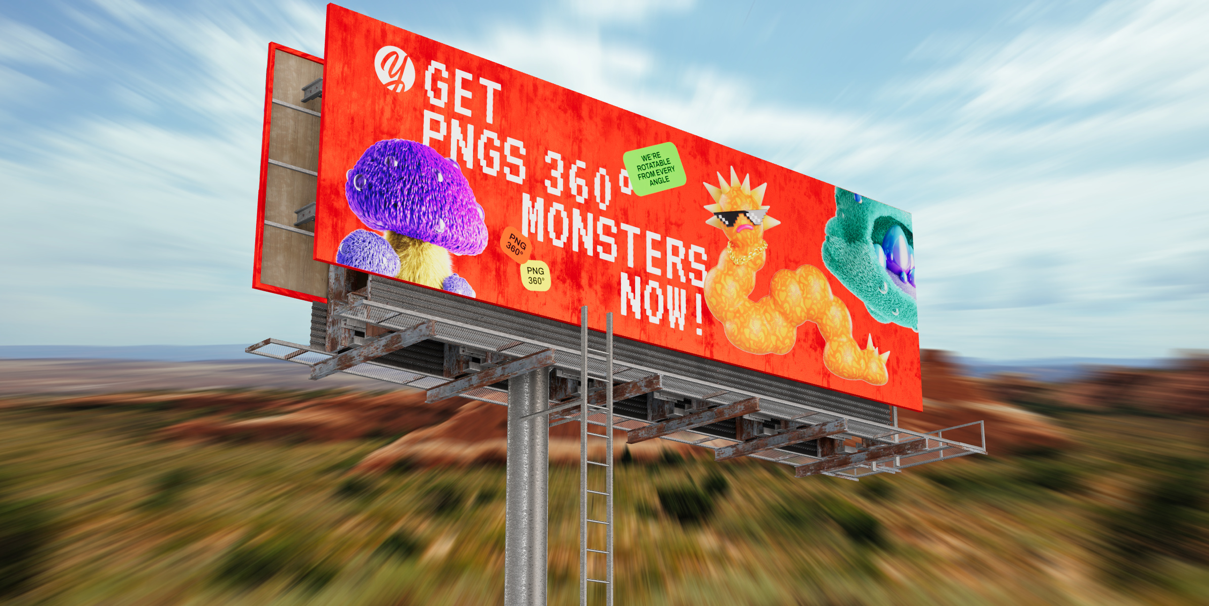 ProVisual — Unipole Billboard 48x14 Feet 3D mockup and 3D model